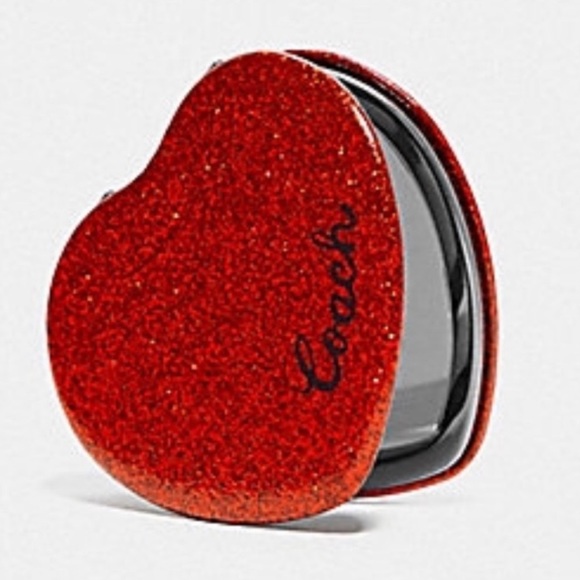Coach | Accessories | Nwt Coach Glitter Heart Mirror Compact In Red ...